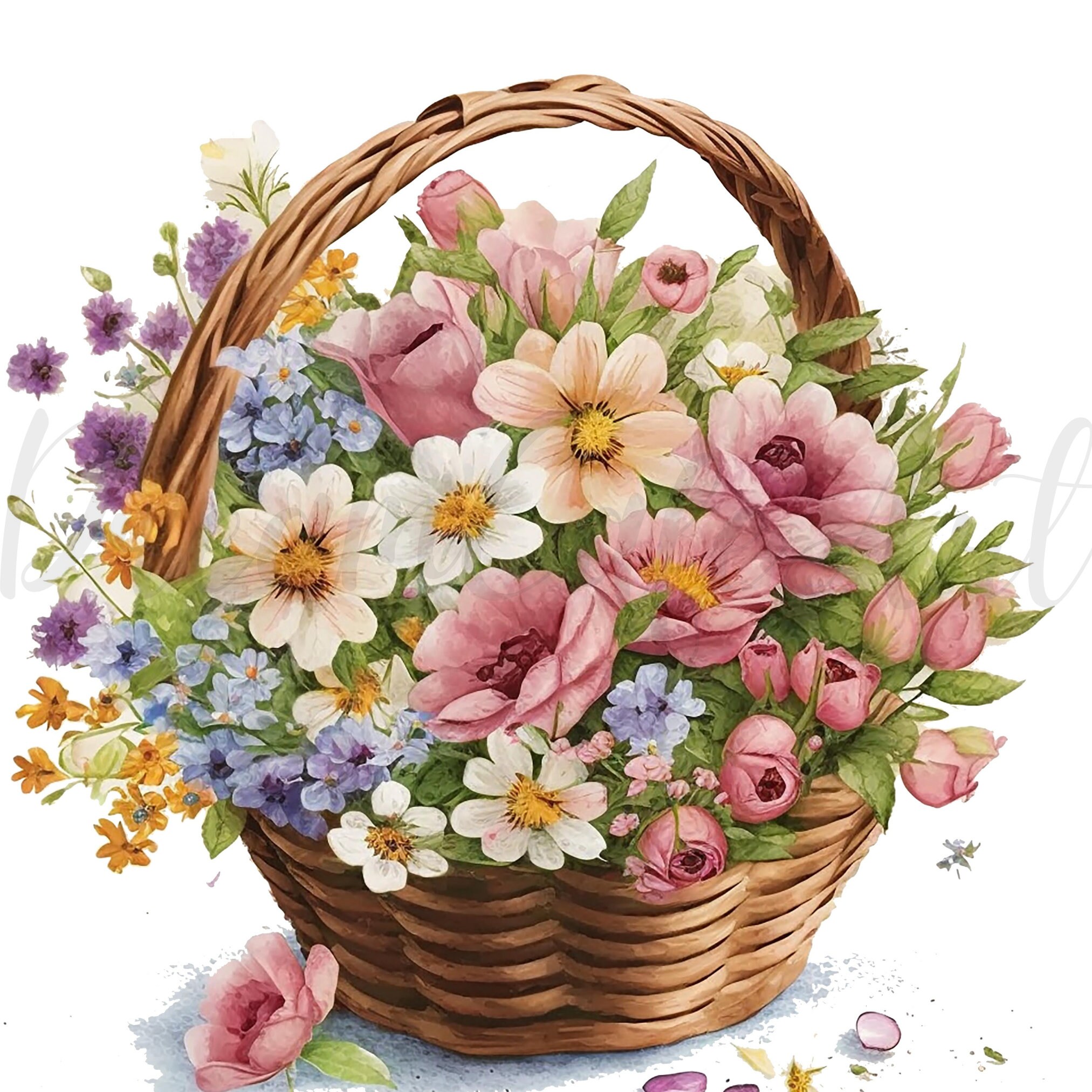 10 Busket of Flowers Clipart Jpgs Digital Download Card - Etsy UK