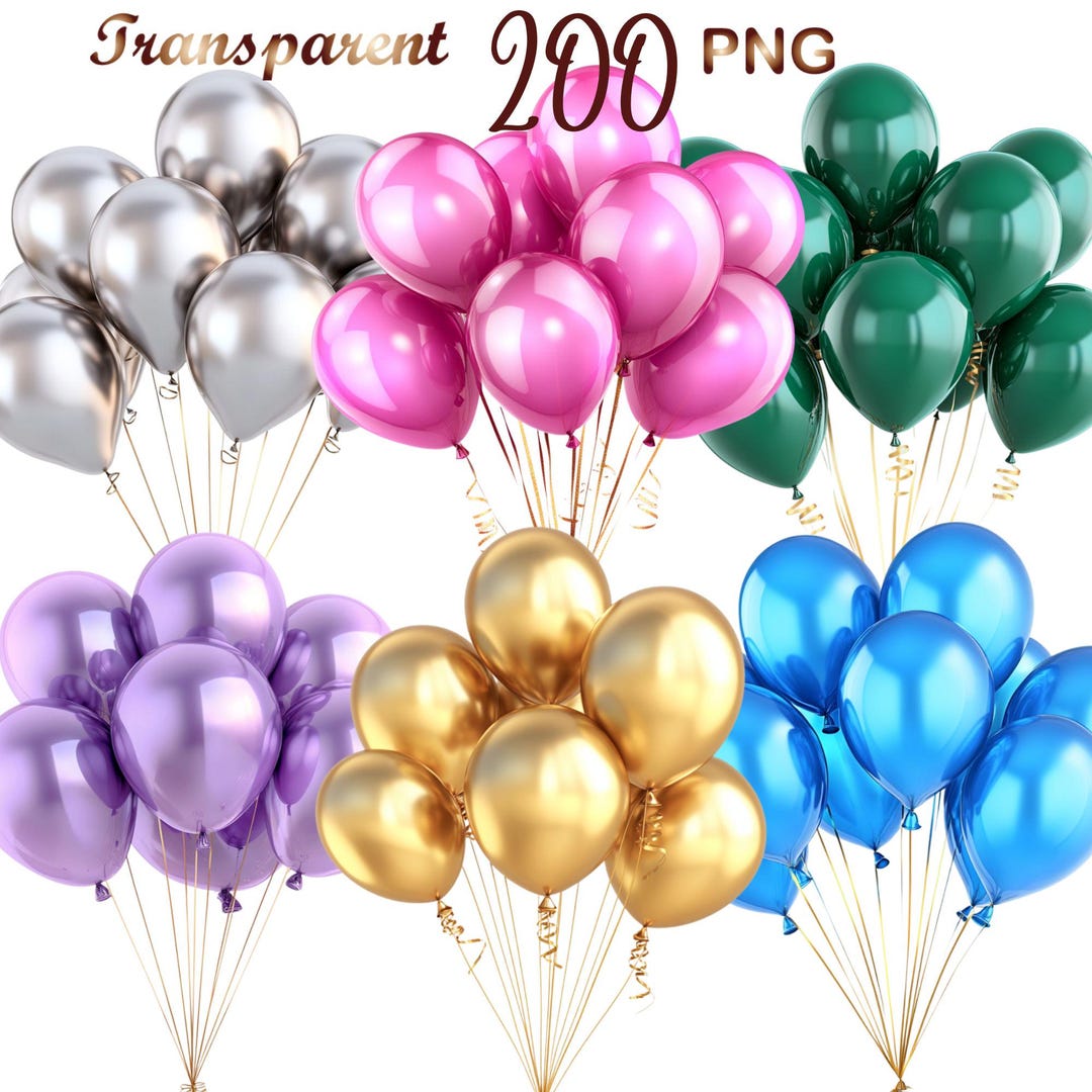 200 PNG Set 3 Balloons Clipart Bundle, Party Clipart, Cute Children's ...