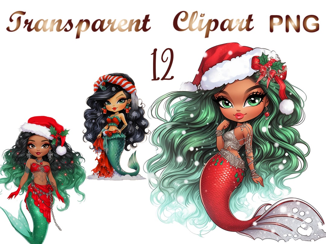 12 Christmas Mermaids Watercolor Clipart, Christmas Mermaid Png ...