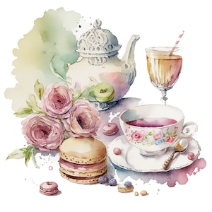 10 Watercolor Tea Party Clipart, Jpgs, Digital Planner, Paper Crafts ...