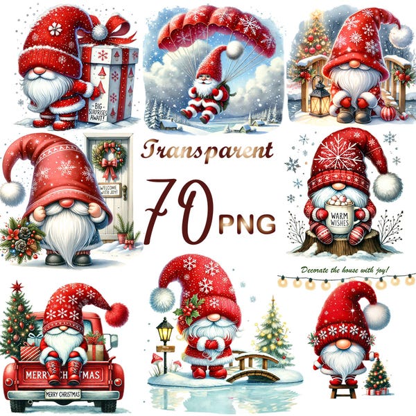 Gnome Christmas Clipart - Etsy
