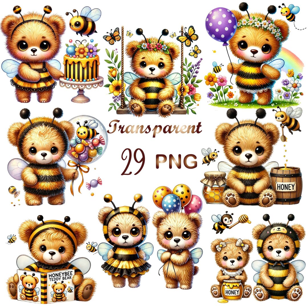 29 Png,teddy Bear Honeybee Clipart Bundle,teddy Bear Clipart Bundle ...
