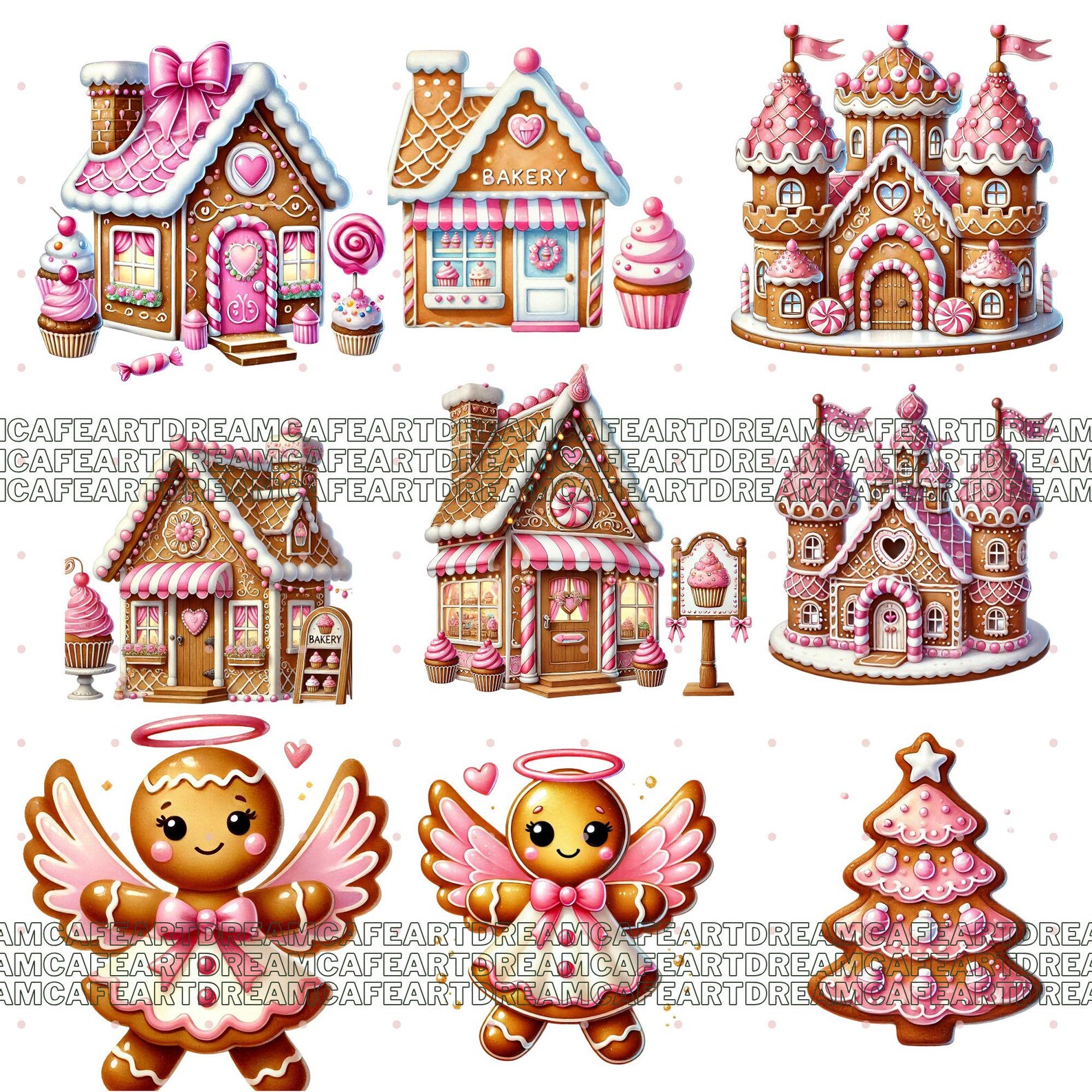 Pink Gingerbread Clipart Bundle, 90 Festive Cookie Graphics, Holiday ...