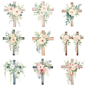 18 Pastel Boho Floral Cross Clipart Png,wooden Watercolor Cross Clipart ...