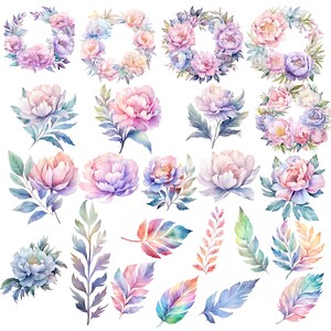 65 Pastel Peony Flowers Clipart, Watercolor Floral Bouquets,high ...