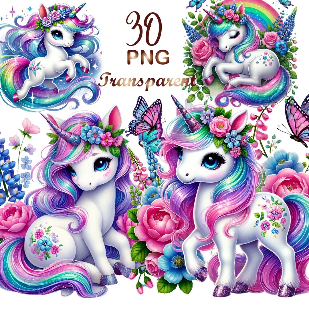 30 Png,baby Unicorns Clipart Bundle, Magical Unicorn Graphics,cute ...