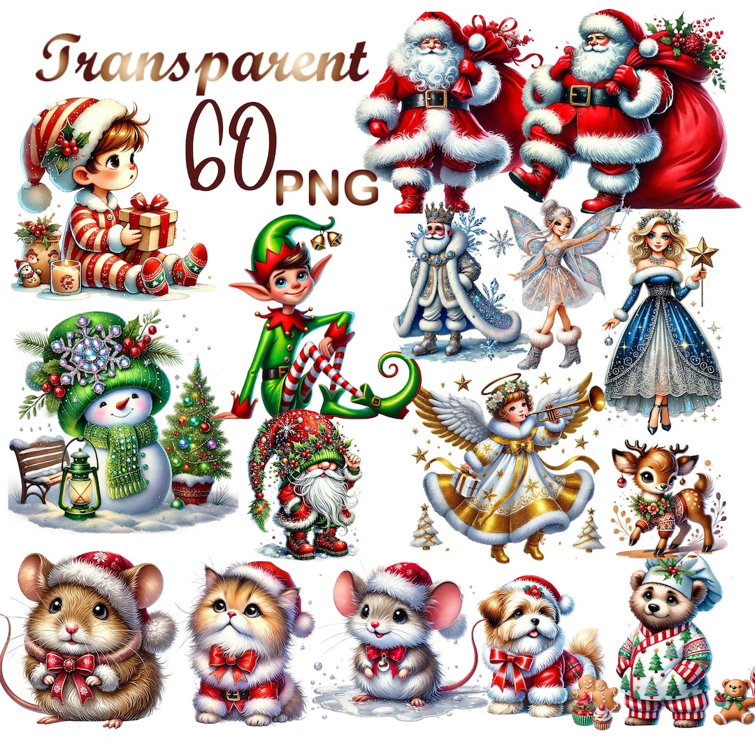 60 PNG, Christmas Clipart Bundle,cute Christmas Collection,merry ...