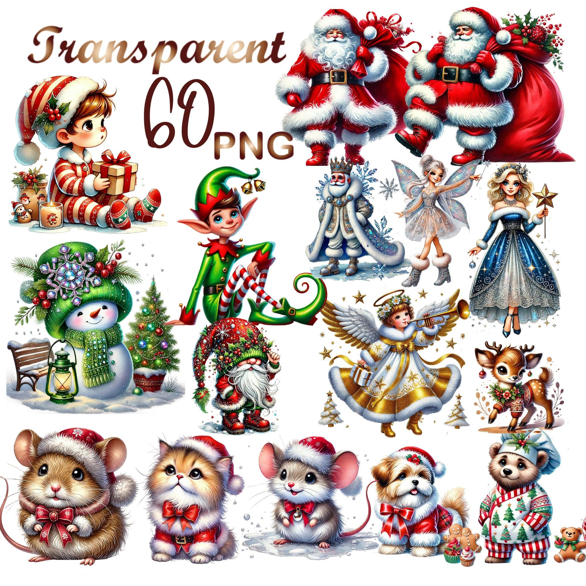 60 PNG, Christmas Clipart Bundle,cute Christmas Collection,merry ...