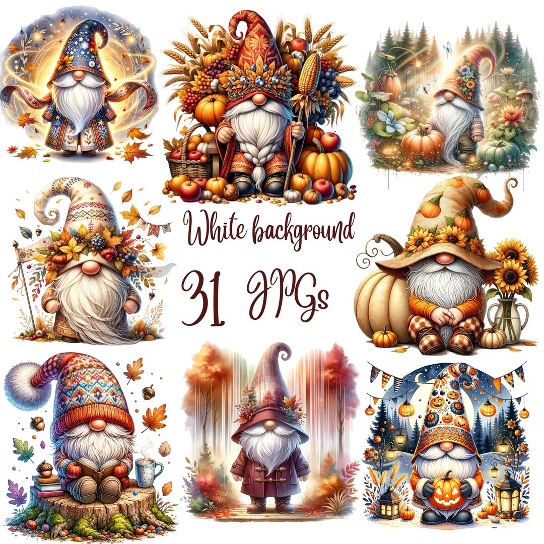 31 JPG, Fall Gnome Clipart Bundle, Autumn Gnome,hello Fall Gnome ...