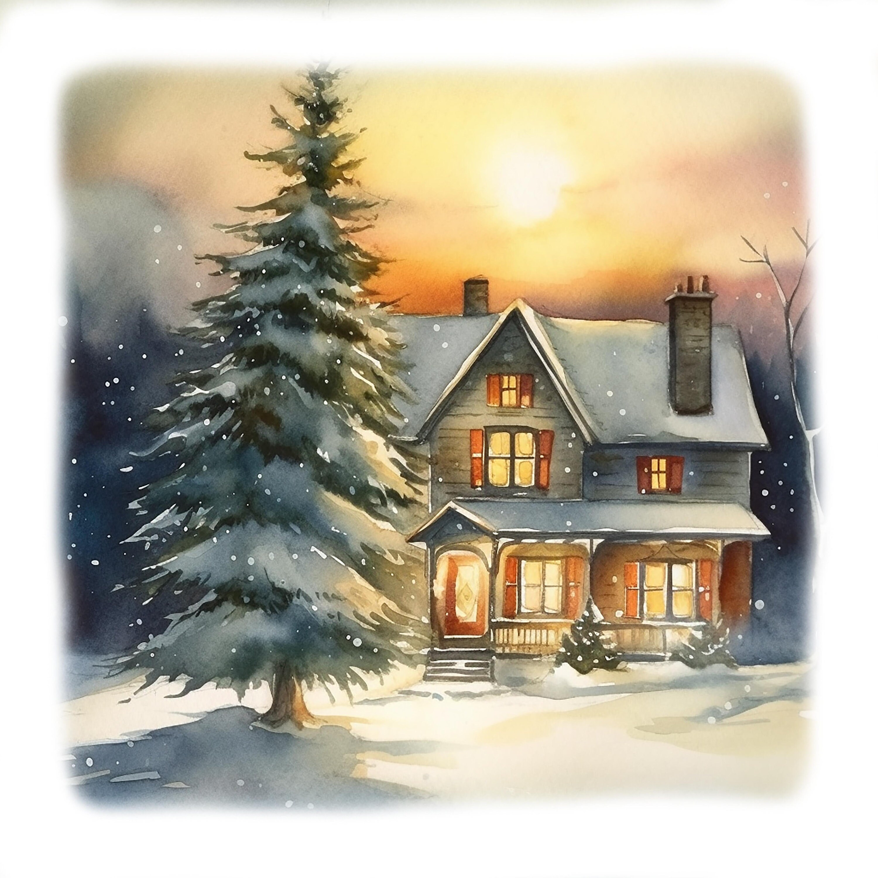 10 Watercolor Christmas Night Clipart, Jpgs, Commercial Use, Digital ...