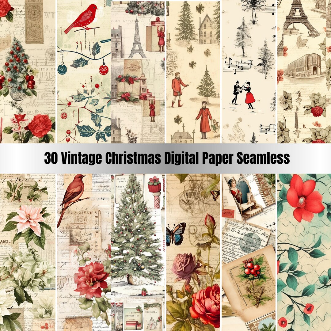 30 Seamless Vintage Christmas Digital Paper Pack, Winter Holiday ...