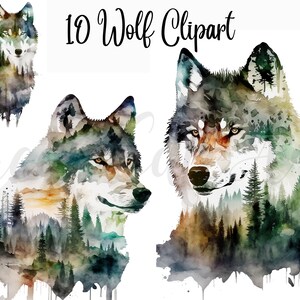 10 Wolf and Forest Clipart, Commercial Use,jpgs, Digital Paper Crafting ...