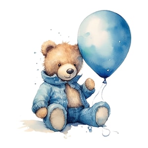 12 Teddy Bear Blue Balloon Jpgs, High Quality, Digital Planner, Paper ...