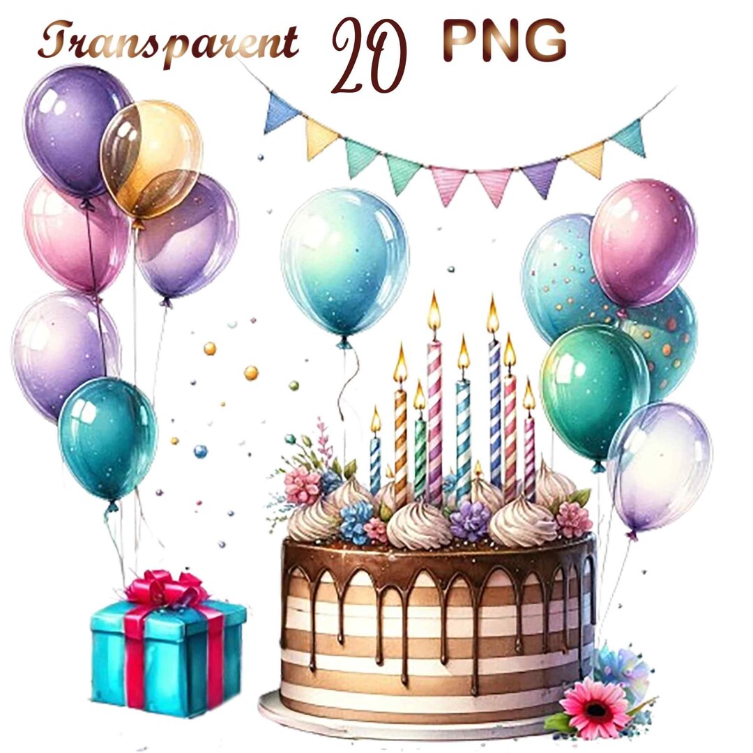 20 Watercolor Birthday Clipart, Happy Birthday PNG Bundle for ...