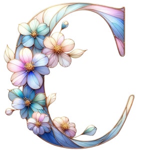 26 PNG, Watercolor Stained Glass Flowers Alphabet Collection Clipart ...