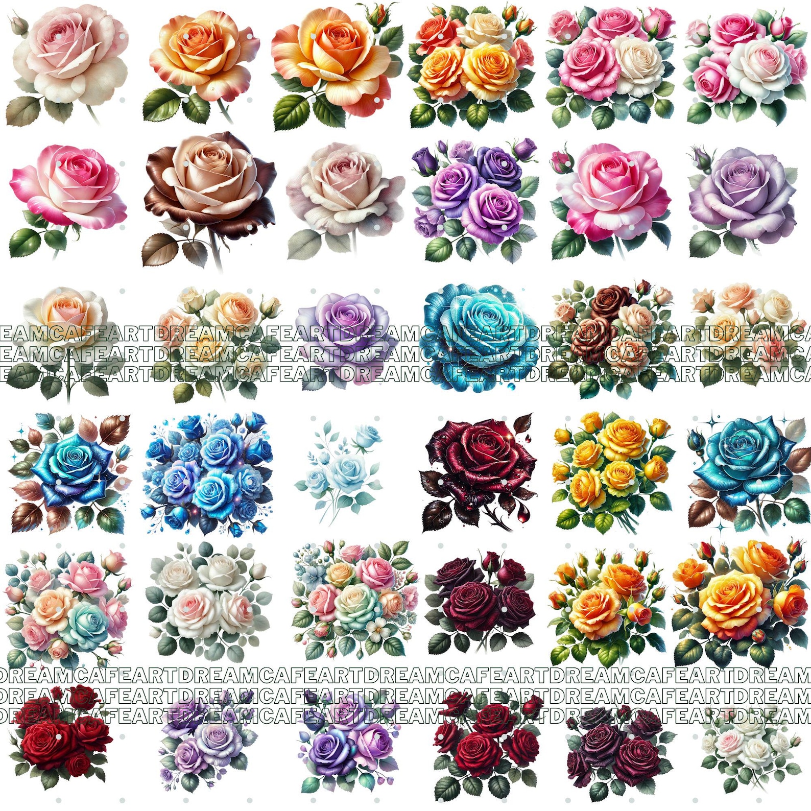 80 PNG Roses Clipart Bundle, Beautiful Colorful Floral Graphics ...