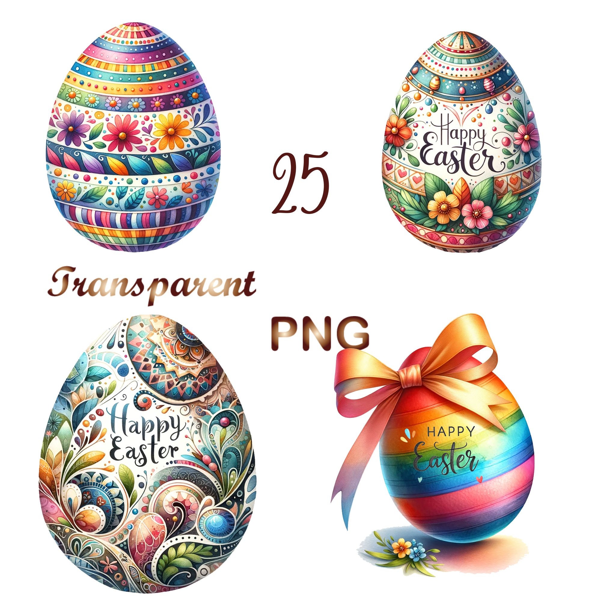 25 PNG, Easter Eggs Clipart Bundle, Easter Clipart, Eggs Clipart Bundle ...