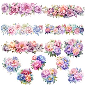 65 Pastel Peony Flowers Clipart, Watercolor Floral Bouquets,high ...