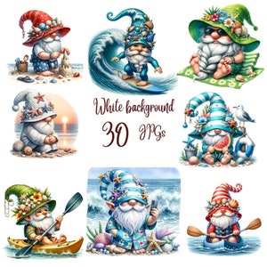 30 JPG Watercolor Summer Beach Gnome Clipart Bundle,gnome Clipart,beach ...