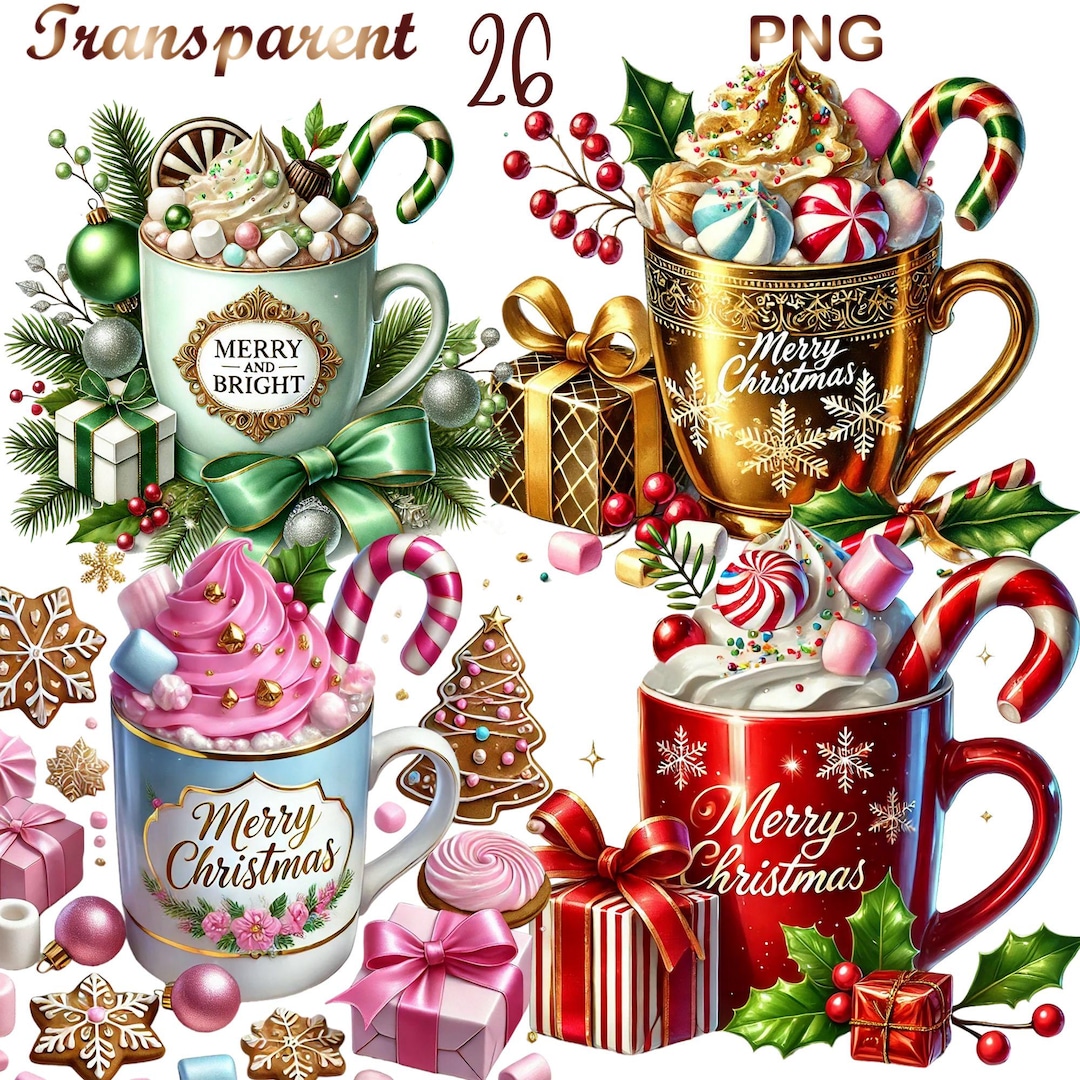 26 PNG Set 2, Christmas Drinks Clipart Bundle, Festive Beverage ...