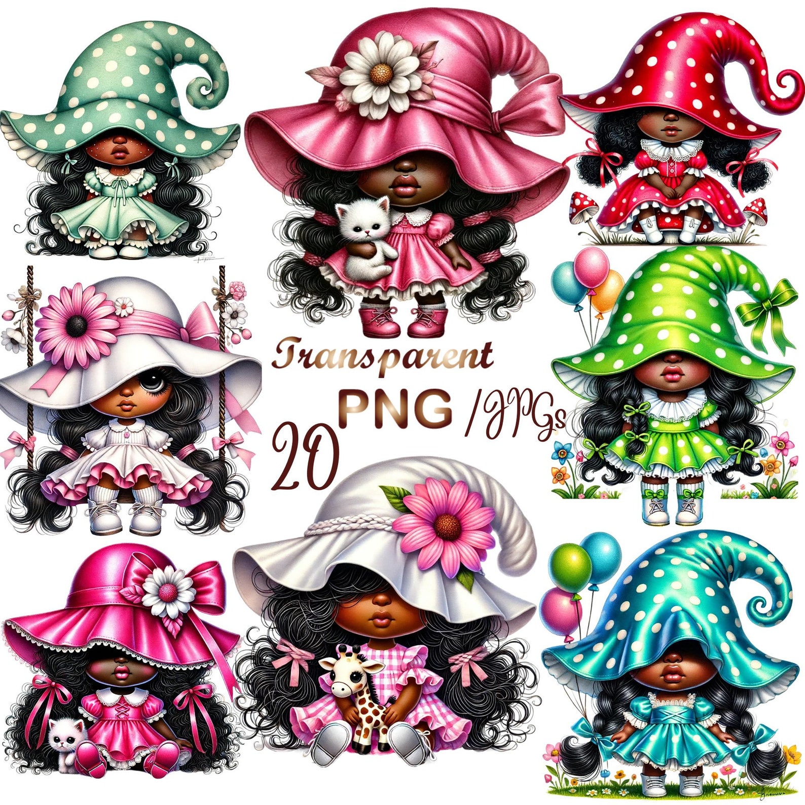 20 PNG JPG, Gnome Girl Clipart Bundle, Cute Gnome Clipart, African ...