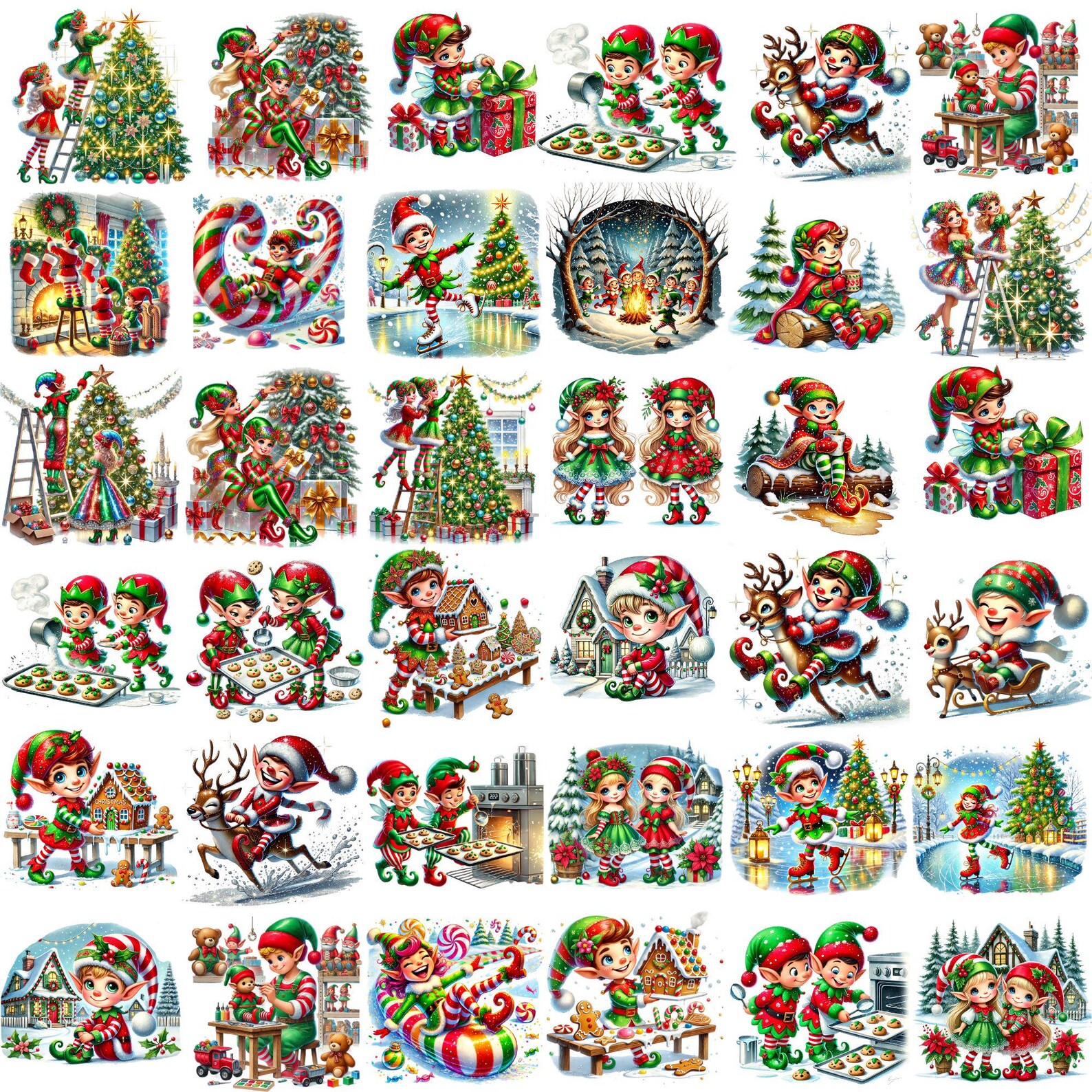45 PNG, Christmas Elves Clipart Bundle, Cute Christmas Elves, Festive ...