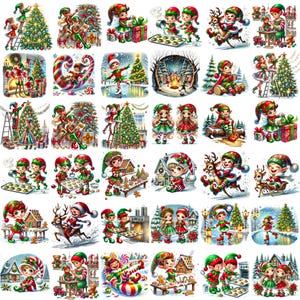 45 PNG, Christmas Elves Clipart Bundle, Cute Christmas Elves, Festive ...