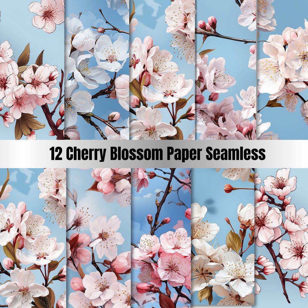 12 Cherry Blossom Paper Seamless,digital Paper Pack,cherry Blossom ...