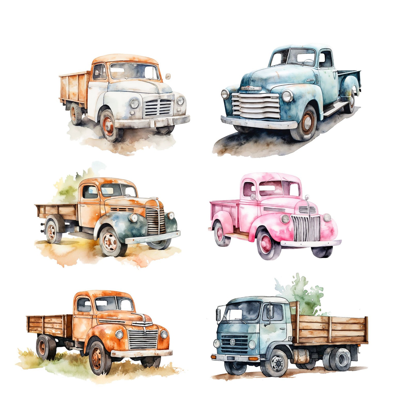 23 Watercolor Pickup Truck Clipart, PNG, Format For, Commercial Use ...