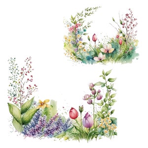 10 Watercolor Spring Border Clipart, Spring Border Art, Wildflowers ...