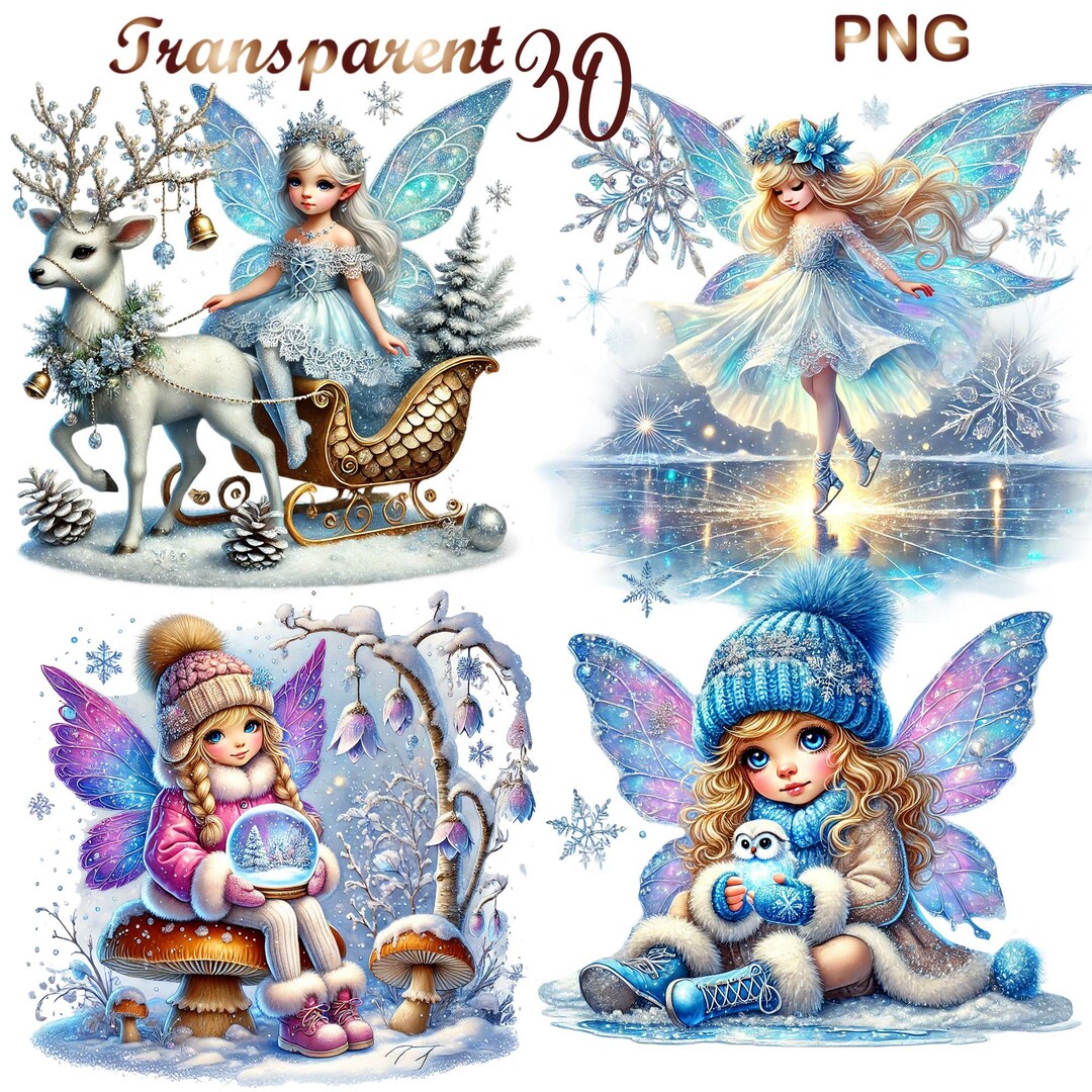 30 PNG Set 1 Winter Fairies Clipart Bundle, Snow Fairy Illustrations ...