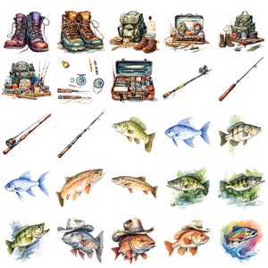 85 Watercolor Fishing Clipart PNG, Fishing Clipart Bundle, Fishing 85 ...