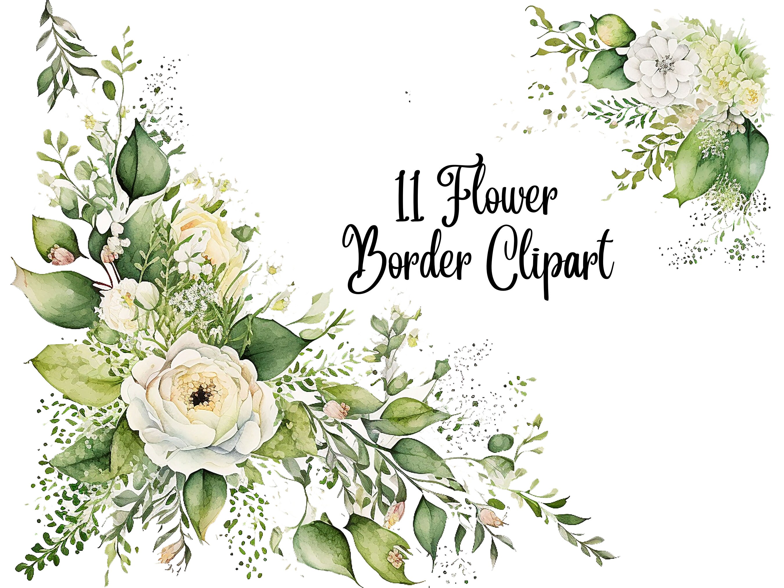 Watercolor Flower Border Clipart: Floral Bouquet, Card Making (digital ...