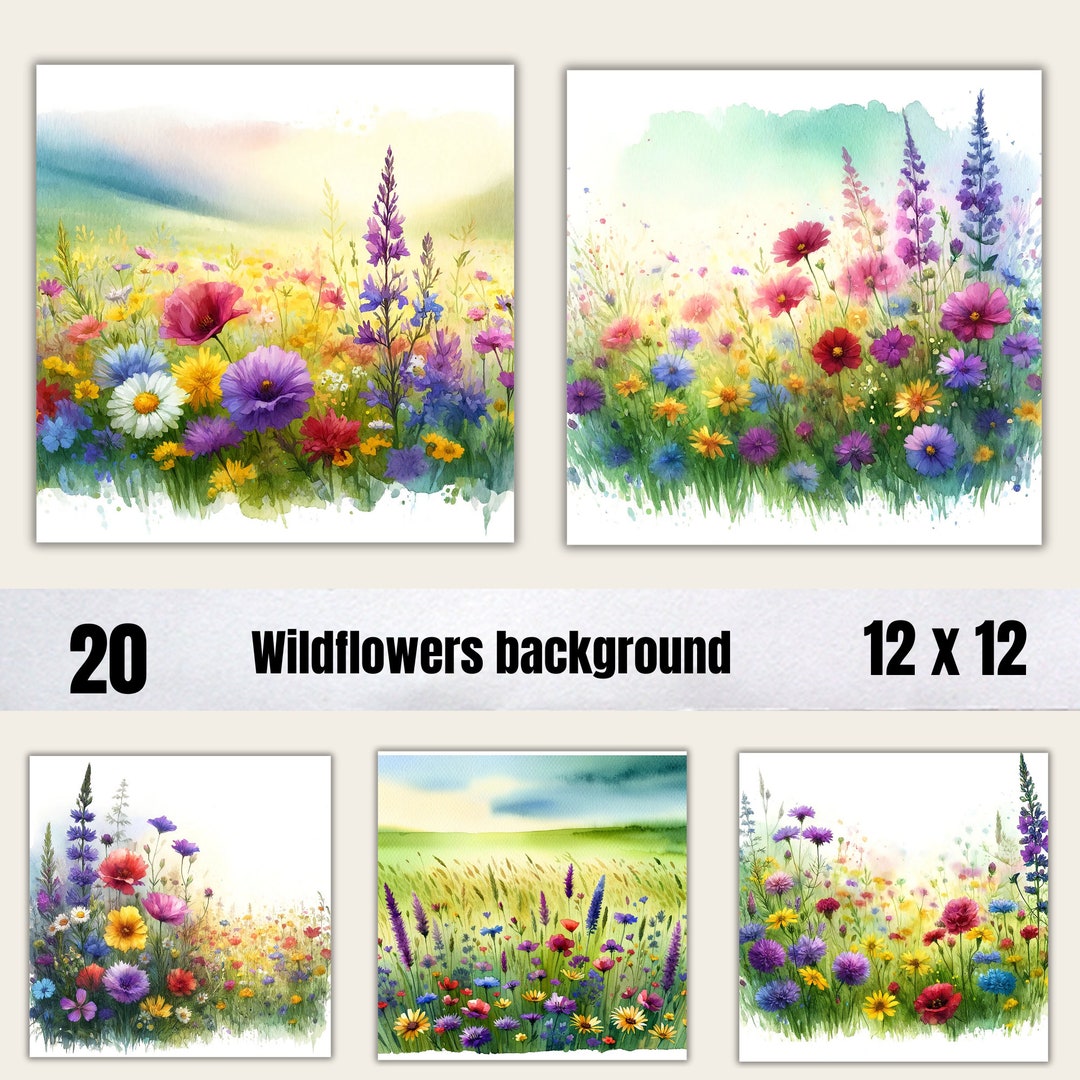 20 Watercolor Wildflowers Digital Paper Set, Spring Flowers Junk ...