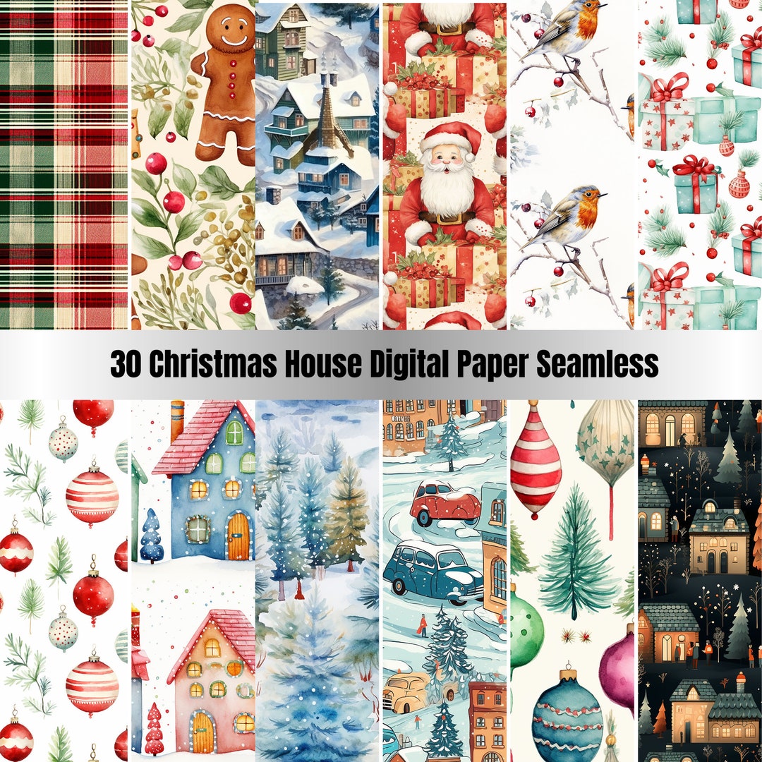 30 Watercolor Winter Seamless Paper Pack: Christmas Holiday Patterns ...