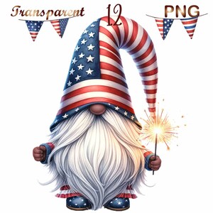 14 PNG, Patriotic Gnome Clipart Bundle. American Pride, 4th of July PNG ...
