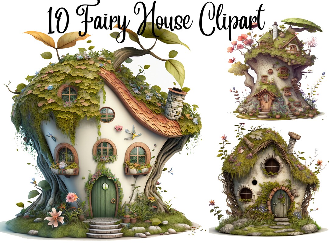 10 Fairy House Clipart Jpgs, Digital Planner, Paper Crafts ...