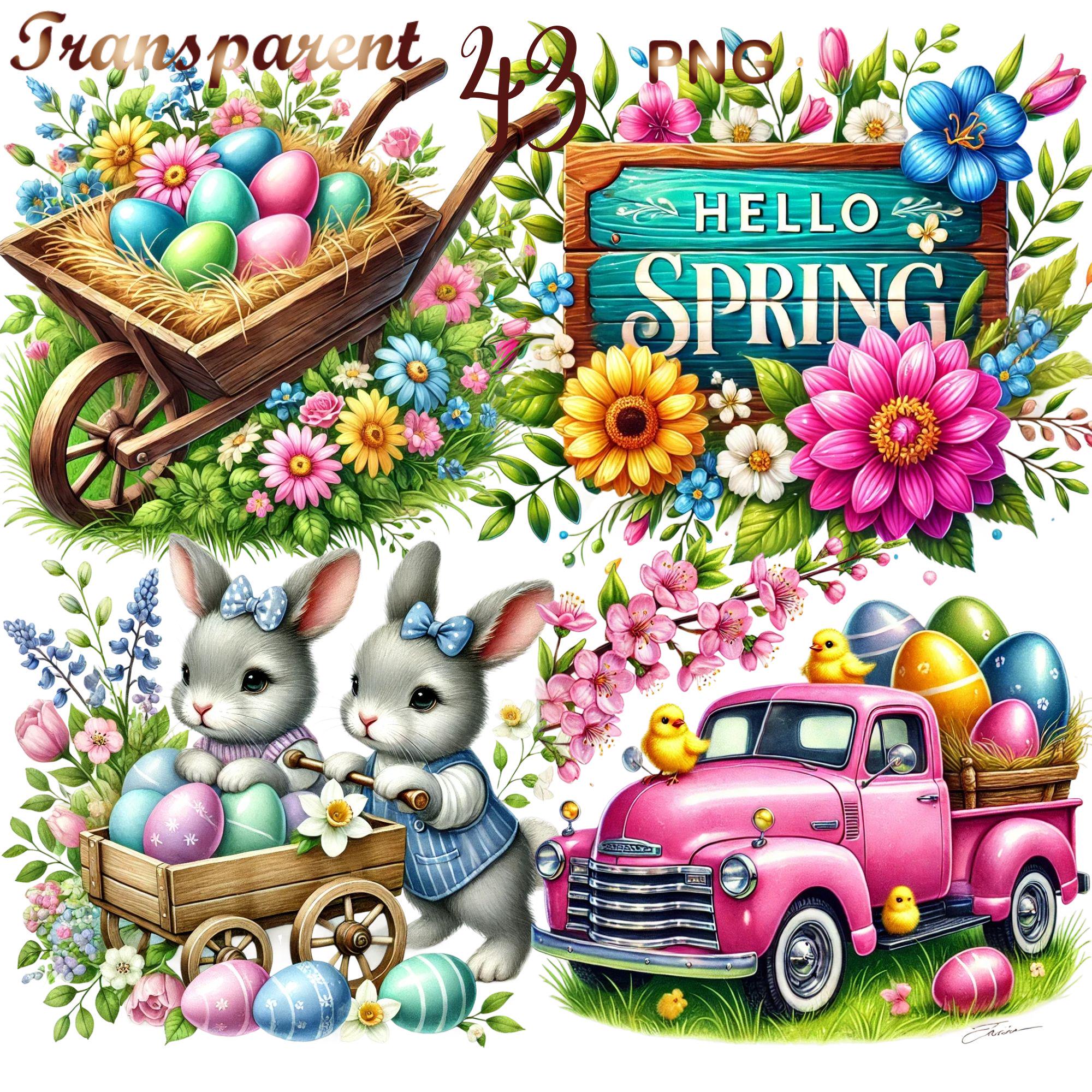 43 PNG Set 8 Easter Clipart Bundle, Spring Holiday Llustrations Designs ...