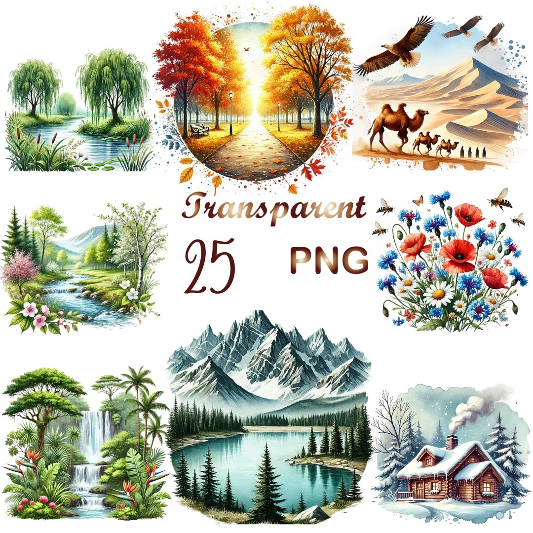 25 PNG, Nature Landscapes Clipart Bundle, Enchanted Lake,nature Clipart ...