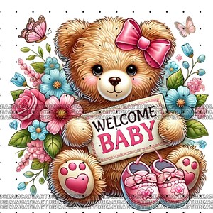 36 PNG Set 2 Welcome Teddy Bear Clipart Bundle,baby Teddies Newborns ...