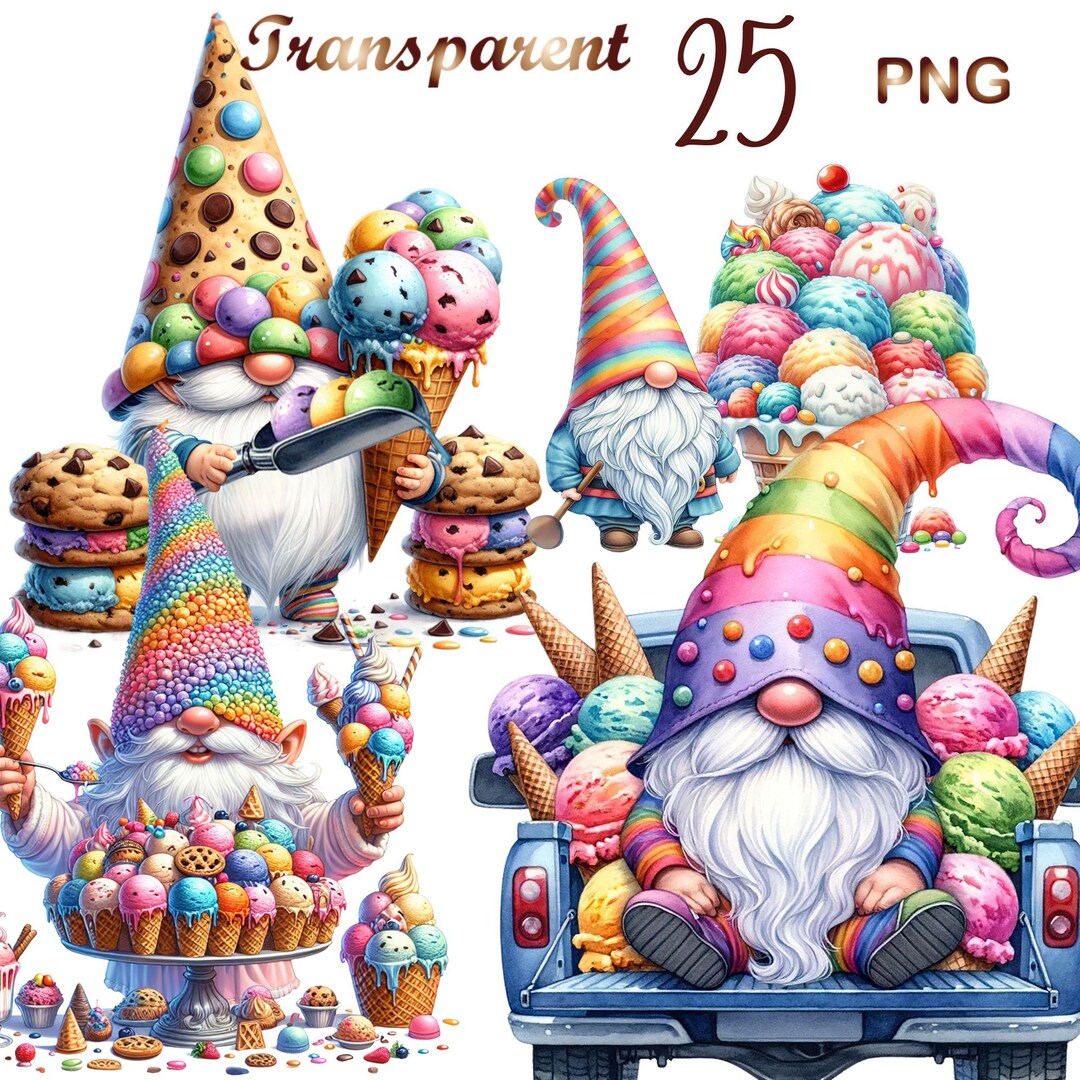 25 PNG Ice Cream Gnome Clipart Bundle, Summer Gnomes, Ice Cream Clipart ...