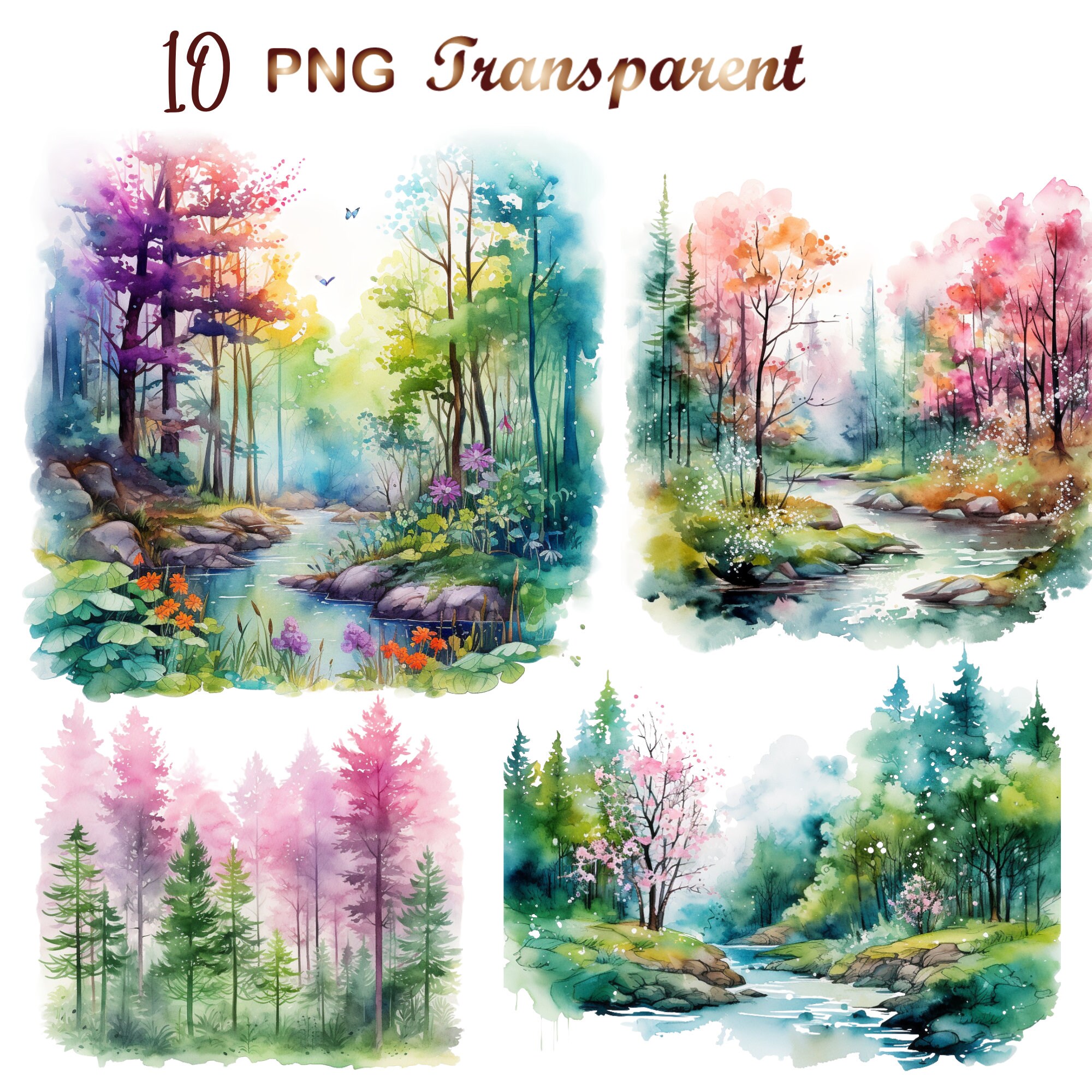10 Magical Forest Landscape Clipart PNG, Set 1, Spring Beautiful ...
