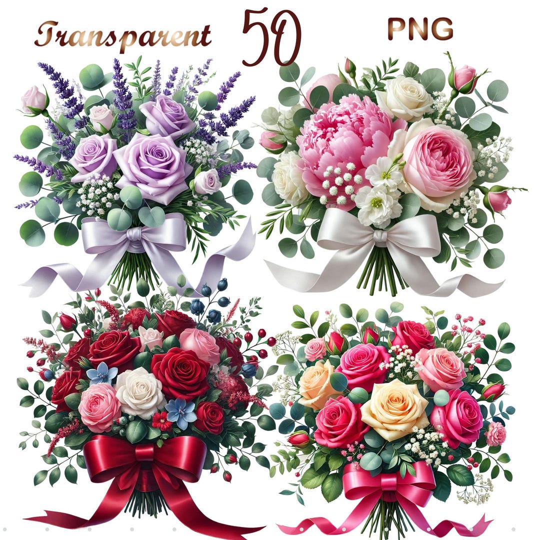 50 Pngs Rose Flowers Clipart Bundle, Bouquets Roses Flowers Clipart ...