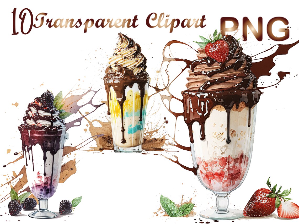 Watercolor Milkshake Clipart Bundle – 10 PNG Drinks, Milkshake PNG ...