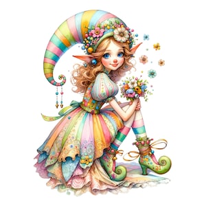 30 PNG Spring Elves Clipart Bundle, Whimsical Elf Illustrations Designs ...