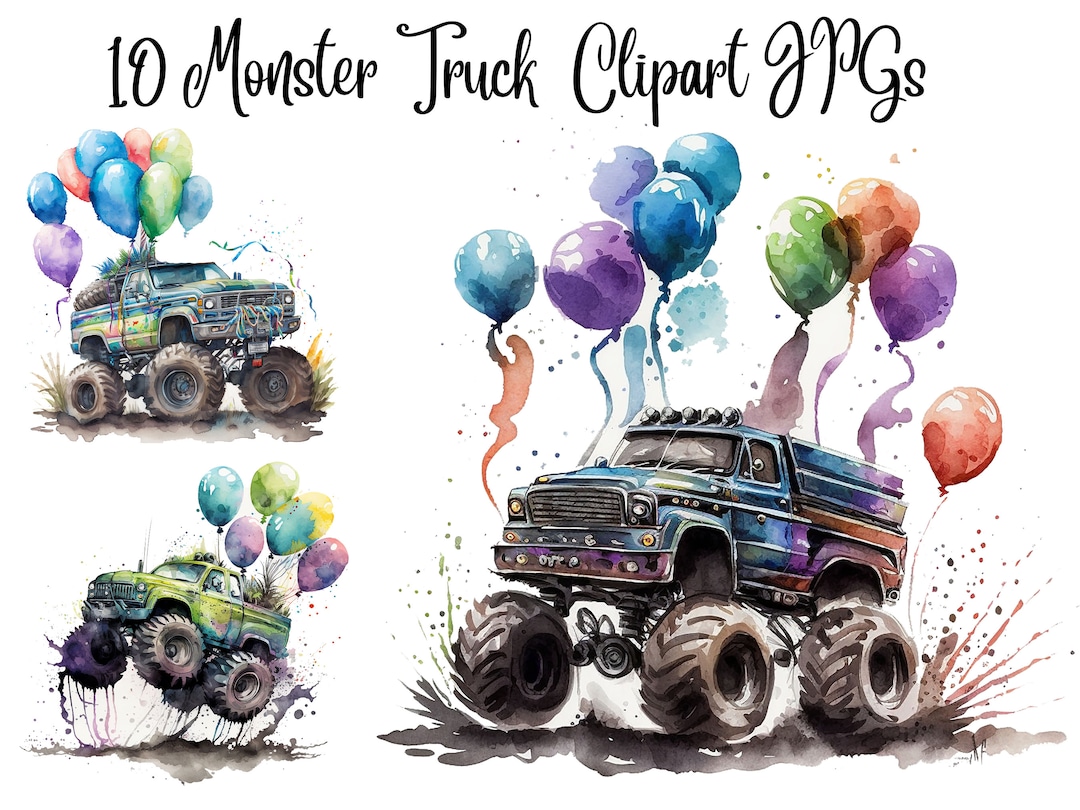 10 Monster Truck,party Clipart, Happy Birthday,balloons Clipart ...
