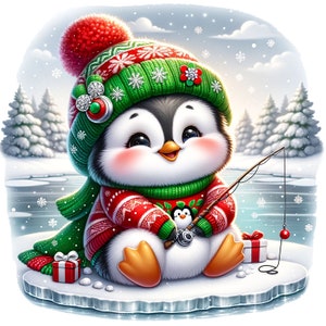 12 Winter Penguin Clipart PNG and JPG, Set 2, Christmas Penguin Clipart ...