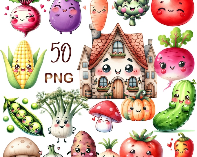 Watercolor Vegetable Clipart, Kitchen Autumn Onion, Tomato, Pepper ...