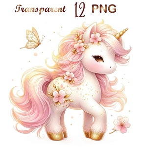 12 PNG Baby Unicorn Watercolor Clipart, Unicorn Сlip Art,cute Unicorn ...