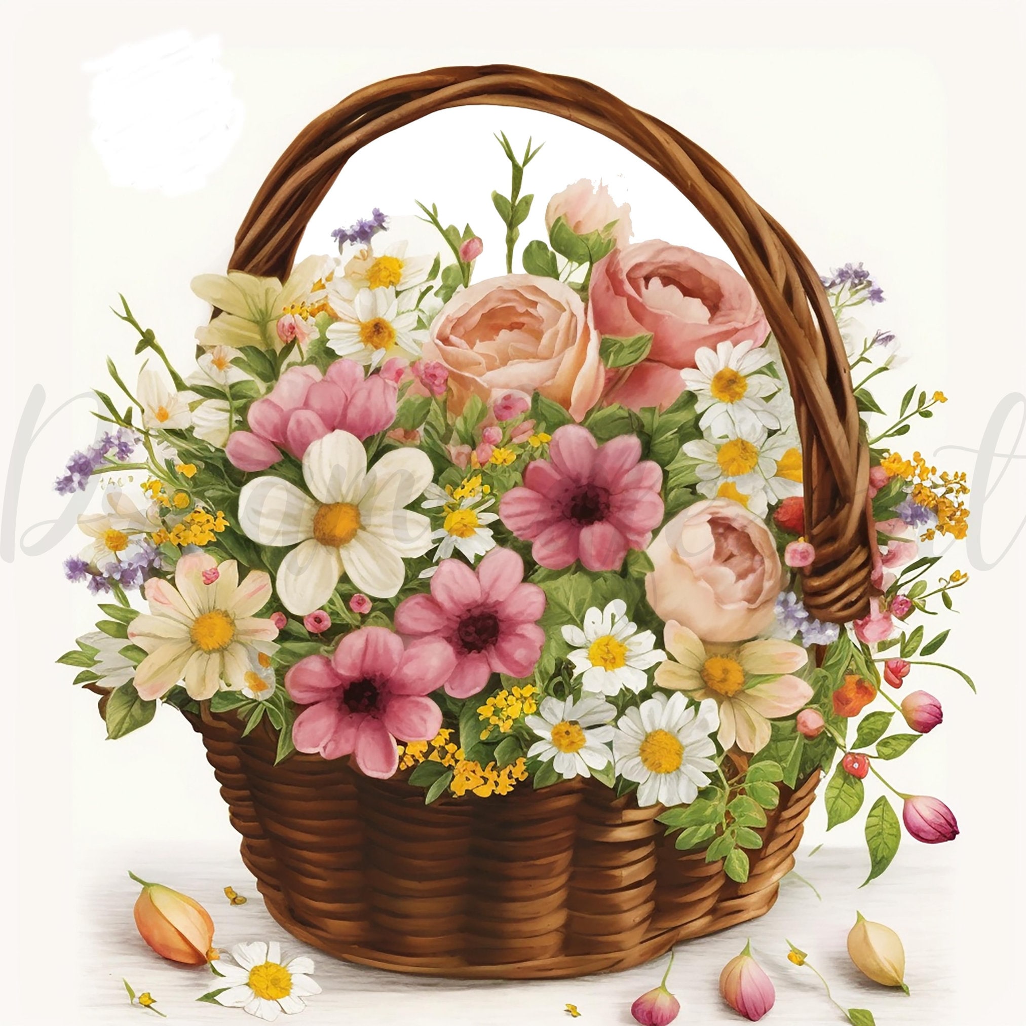 10 Busket of Flowers Clipart Jpgs Digital Download Card - Etsy UK